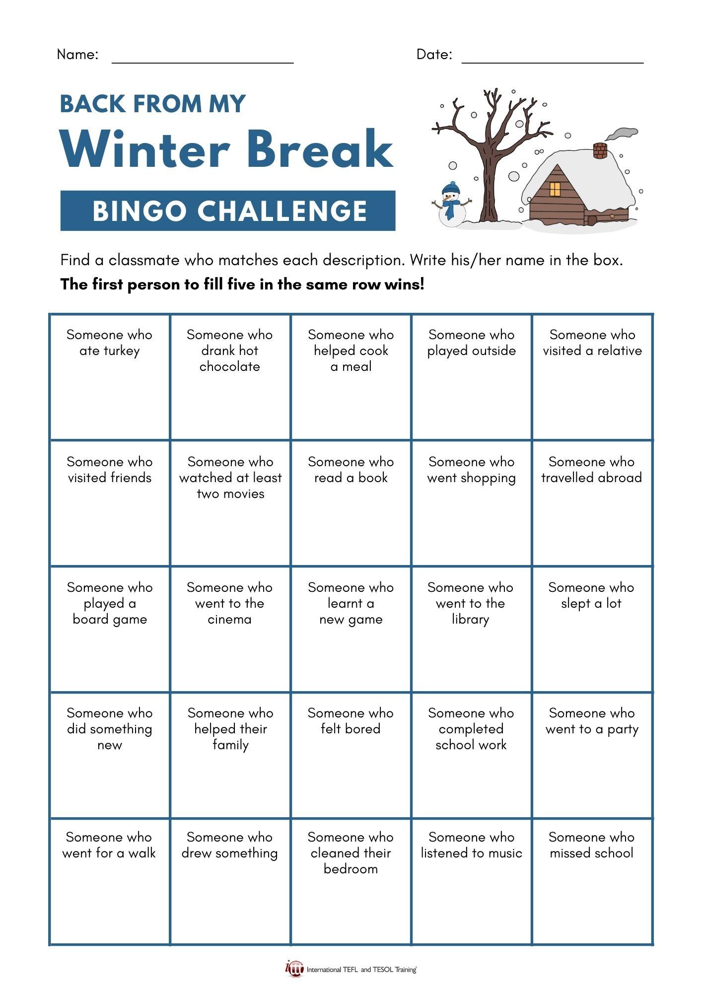 Back From Winter Break Bingo Challenge ITTT Back From Winter Break Bingo Challenge ITTT
