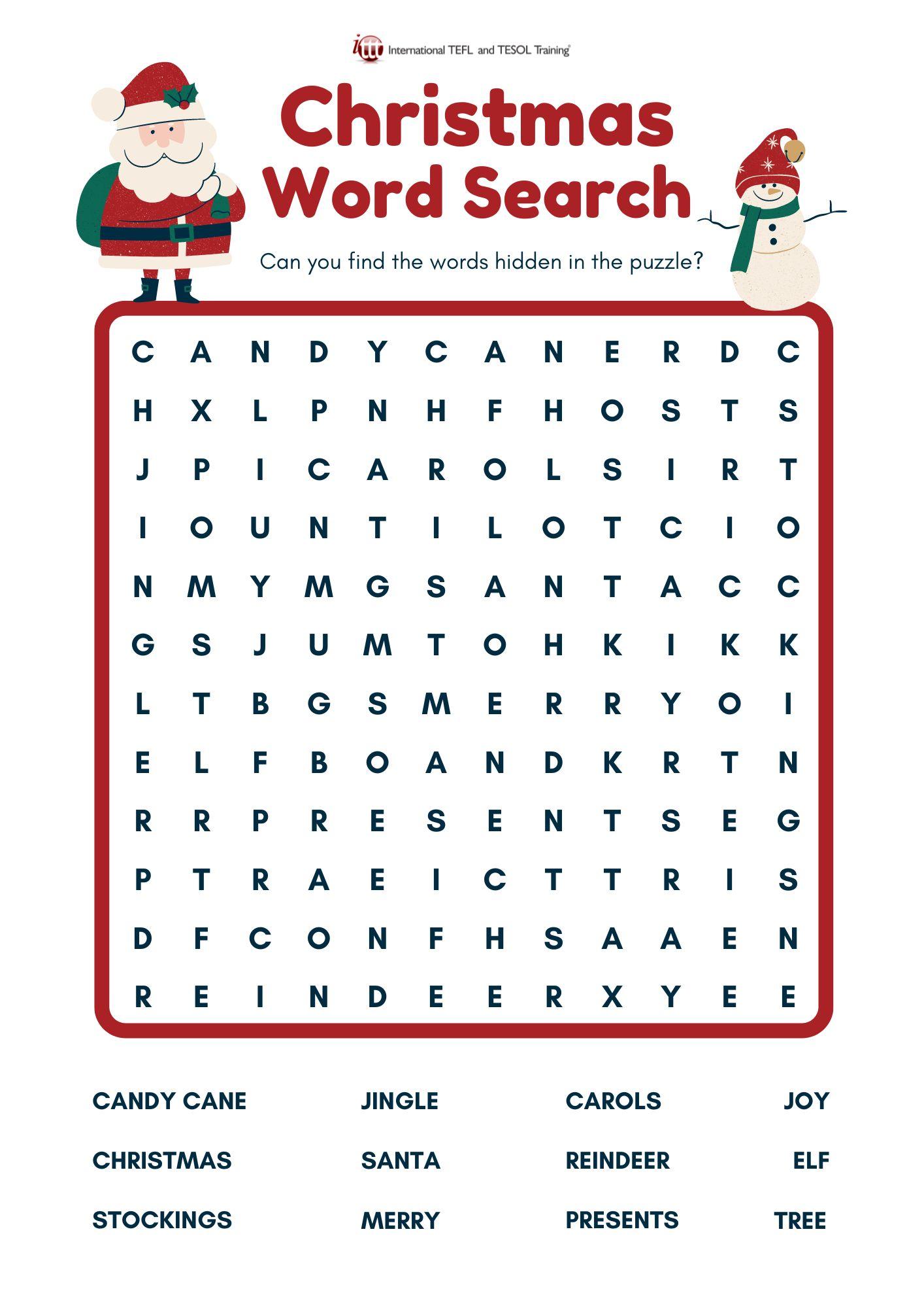 ESL Christmas Word Search ITTT ESL Christmas Word Search ITTT