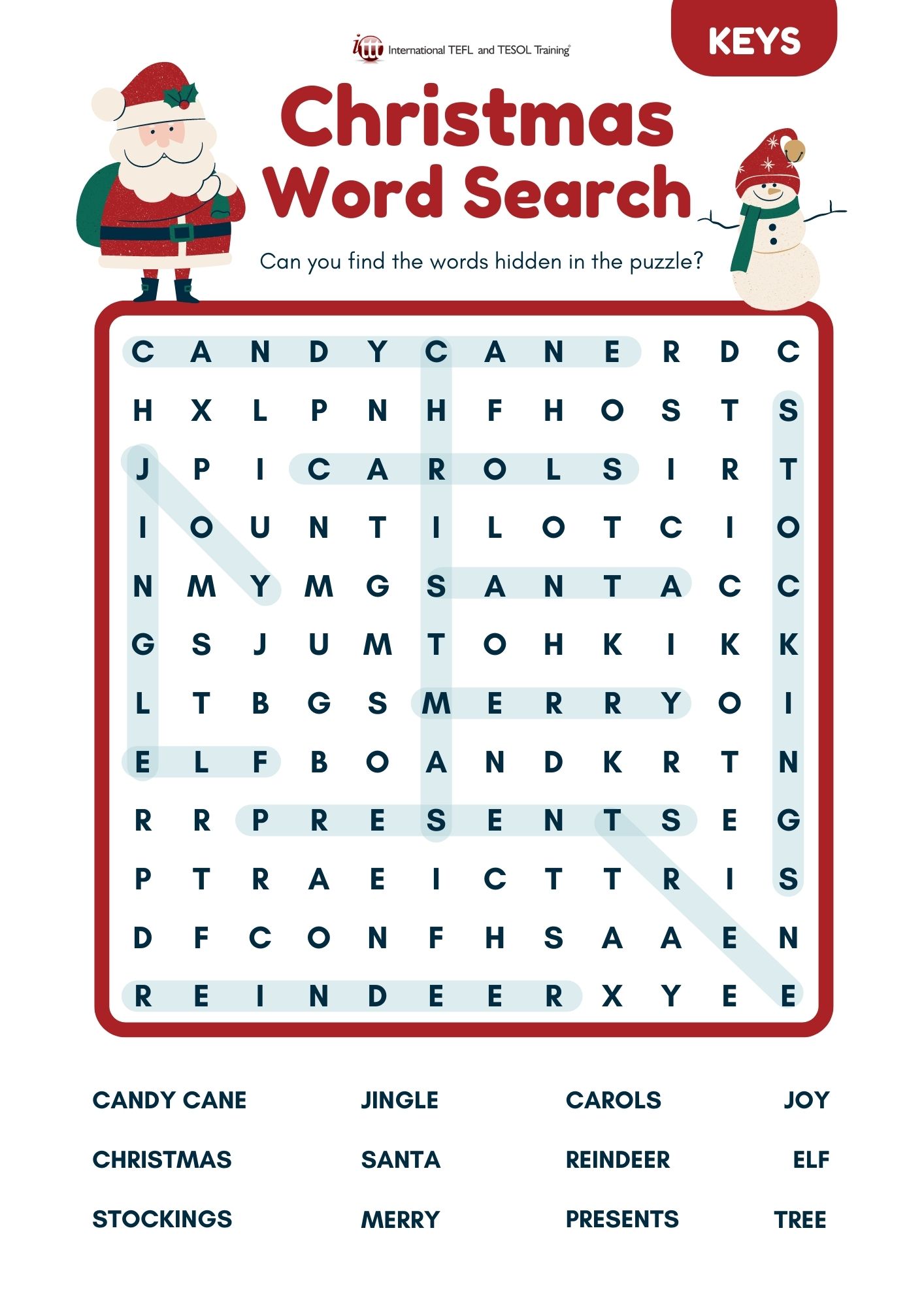 Esl Christmas Word Search Printable - Word Search Maker